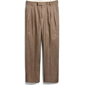 Billy Reid Pleated Cotton & Virgin Wool Dress Trousers - Brown