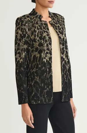 Ming Wang Metallic Leopard Jacquard Knit Jacket