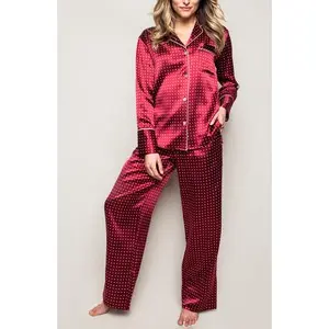 PETITE PLUME Print Mulberry Silk Pajamas - Bordeaux