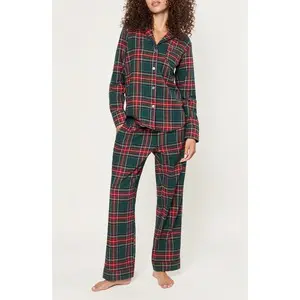 PETITE PLUME Kensington Tartan Cotton Twill Pajamas - Green