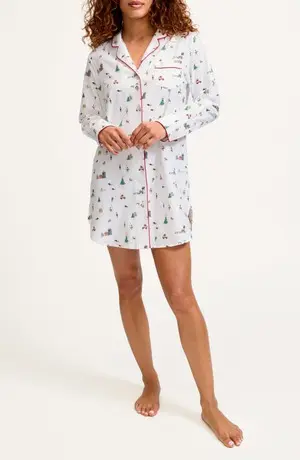 PETITE PLUME Holiday Town Cotton Twill Nightshirt - White