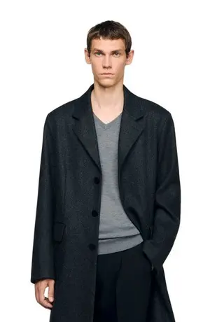 Sandro Wool Broadcloth Coat - Dark Grey