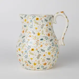 TEN THOUSAND VILLAGES Tula Floral Ceramic Pitcher - Beige