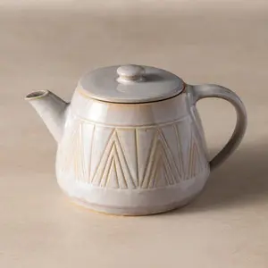 TEN THOUSAND VILLAGES Mountain Peaks Ceramic Teapot - White