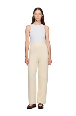 Sandro Cable Knit Straight Leg Trousers - Ecru