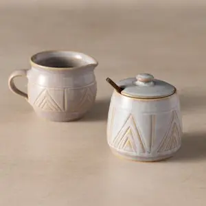 TEN THOUSAND VILLAGES Mountain Peaks Ceramic Cream And Sugar Set - White