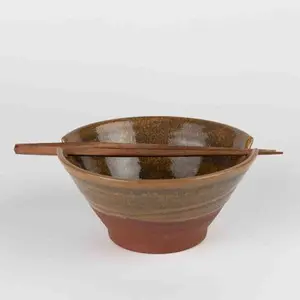 TEN THOUSAND VILLAGES Chopsticks & Terracotta Bowl Set - Brown