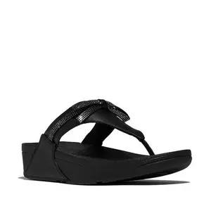 Fitflop Lulu Glitz Bow Leather Toe-post Sandals - All Black