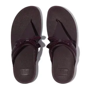 Fitflop Lulu Glitz Bow Leather Toe-post Sandals - Plumberry