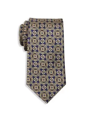 OAK HILL PREMIUM BY DXL Big & Tall Medallion Silk Tie - Brown