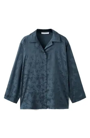 Mango Jacquard Satin Button-up Shirt - Night Blue