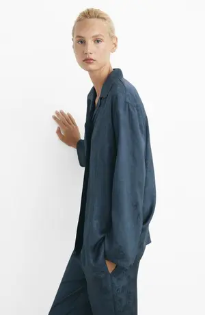 Mango Jacquard Satin Button-up Shirt - Night Blue