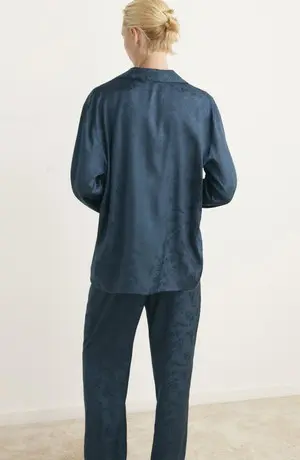 Mango Jacquard Satin Button-up Shirt - Night Blue