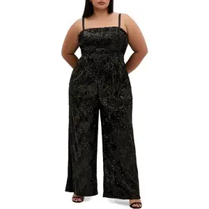 City Chic Sequin Sleeveless Wide Leg Jumpsuit - Black