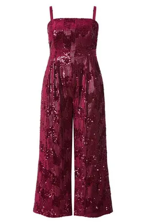 City Chic Sequin Sleeveless Wide Leg Jumpsuit - Ruby
