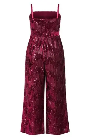 City Chic Sequin Sleeveless Wide Leg Jumpsuit - Ruby
