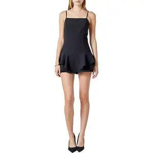 Endless Rose Ruffle Hem Sleeveless Romper - Black