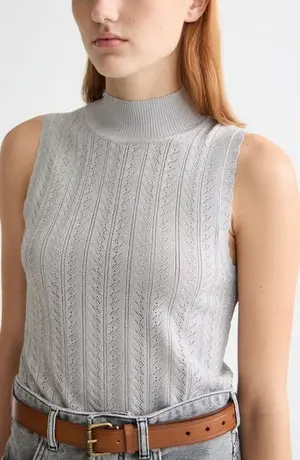 Scotch & Soda Metallic Pointelle Sleeveless Turtleneck Sweater