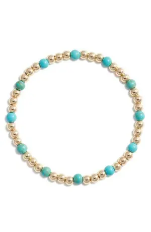 NASHELLE Turquoise Stone & Bead Stretch Bracelet - Gold Fill