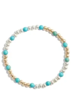 NASHELLE Turquoise Stone & Bead Stretch Bracelet - Mixed Metals
