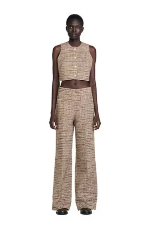 Sandro Decorative Tweed Wide-leg Trousers - Brown