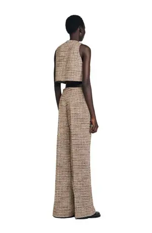 Sandro Decorative Tweed Wide-leg Trousers - Brown