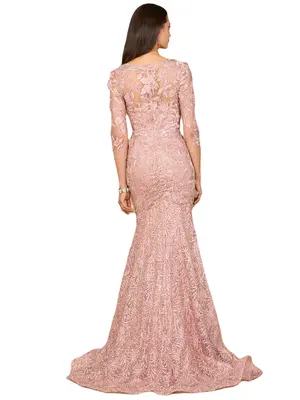 LARA NEW YORK Lace Mermaid Gown With Rhinestone Embellishments