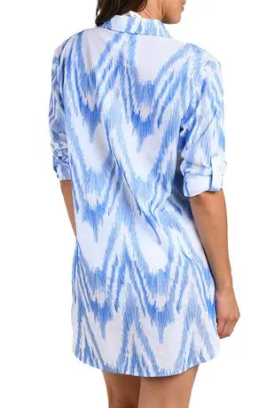 La Blanca Tidal Wave Button-up Cotton Cover-up Shirt