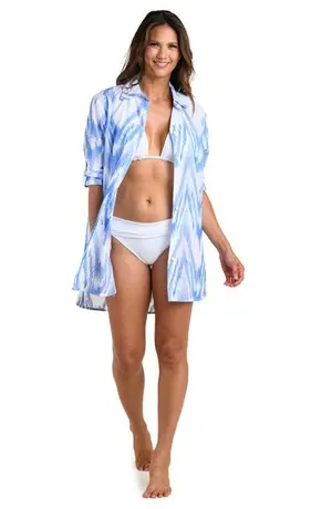 La Blanca Tidal Wave Button-up Cotton Cover-up Shirt