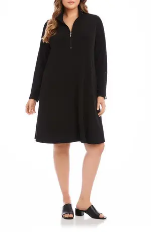 Karen Kane Half Zip Long Sleeve Travel Jersey Dress - Black