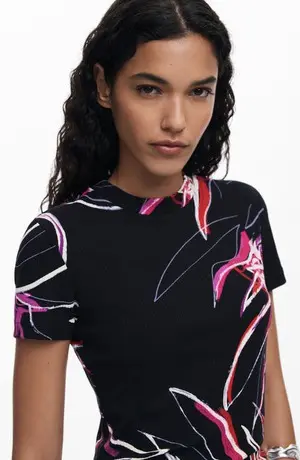 Desigual Floral Ribbed T-shirt