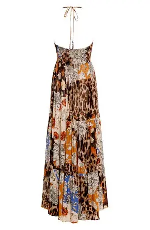Agua Bendita Gabrielle Quilt Tie Front Halter Maxi Dress