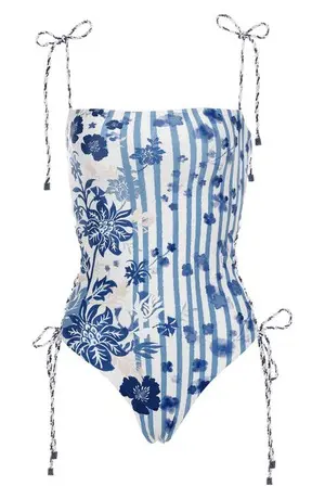 Agua Bendita Posh Batik Lace-up One-piece Swimsuit - Blue
