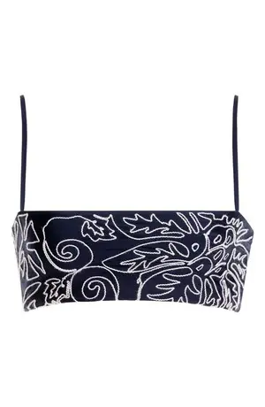 Agua Bendita Brietta Batik Embroidered Bikini Top - Navy Blue