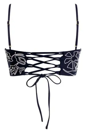 Agua Bendita Brietta Batik Embroidered Bikini Top - Navy Blue