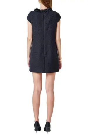 Endless Rose Floral Tulle Tweed Sheath Dress - Black