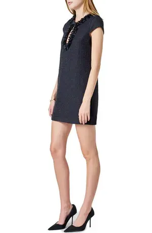 Endless Rose Floral Tulle Tweed Sheath Dress - Black