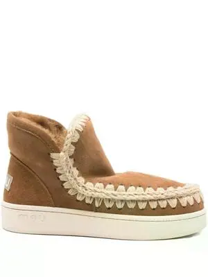 Mou Braided-trim Suede Ankle Boots - Brown