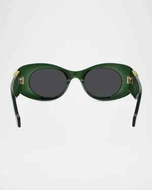 Loewe Anagram 49mm Oval Sunglasses Dark Green