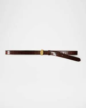 Veronica Beard Veronica Beard Dash Croc-Embossed Leather Belt Chestnut