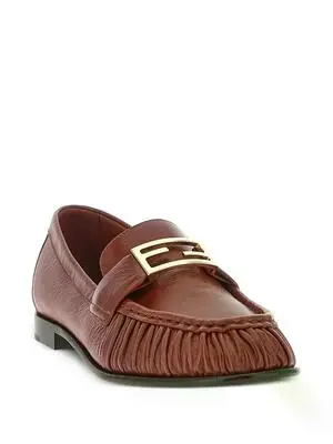 Fendi Curled Metal Detail Baguette Loafers - Brown