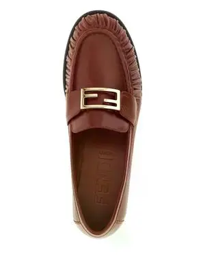 Fendi Curled Metal Detail Baguette Loafers - Brown
