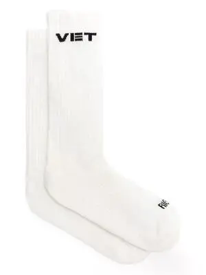 Vetements Logo Ribbed-knit Socks - White