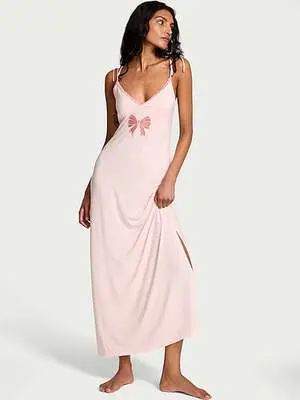 Victoria's Secret Modal Lace-trim Bow Maxi Slip Dress - Pink