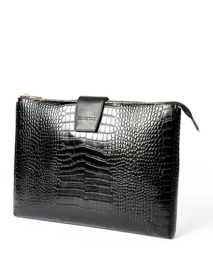 F & W STYLE Layla Embossed Leather Laptop Case - Black