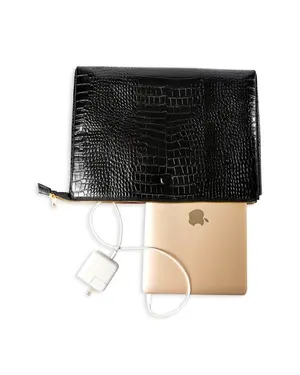 F & W STYLE Layla Embossed Leather Laptop Case - Black