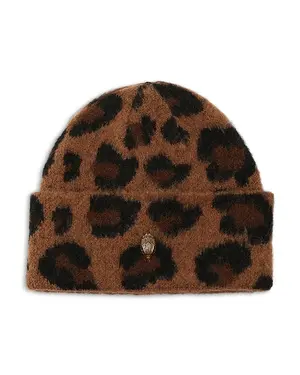 Kurt Geiger Fuzzy Leopard Print Beanie