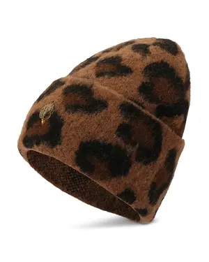 Kurt Geiger Fuzzy Leopard Print Beanie