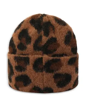 Kurt Geiger Fuzzy Leopard Print Beanie