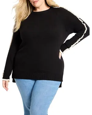 NIC+ZOE Ruffled Round Neck Sweater - Black Onyx